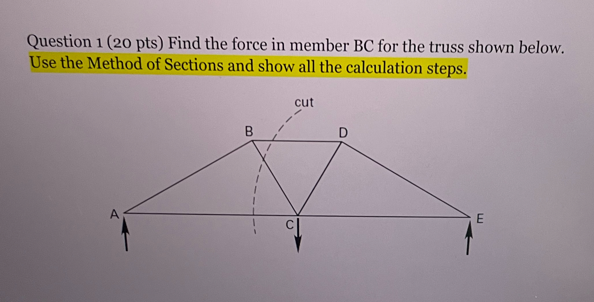 Solved Find the force in member BC for the truss shown | Chegg.com