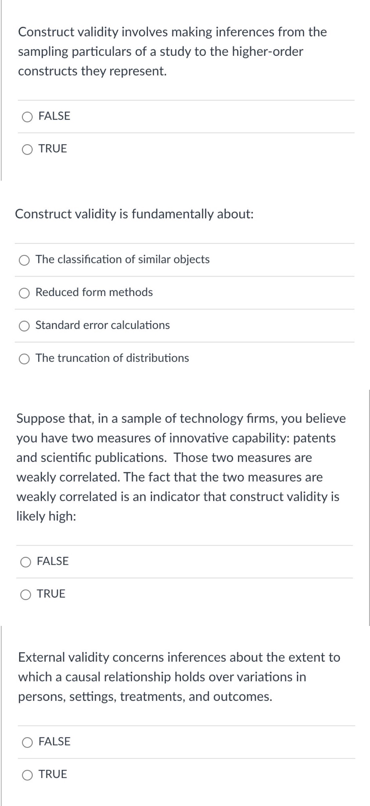 Solved Construct validity involves making inferences from | Chegg.com