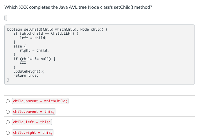 Solved Which Xxx Completes The Java Avl Tree Node Classs 8303