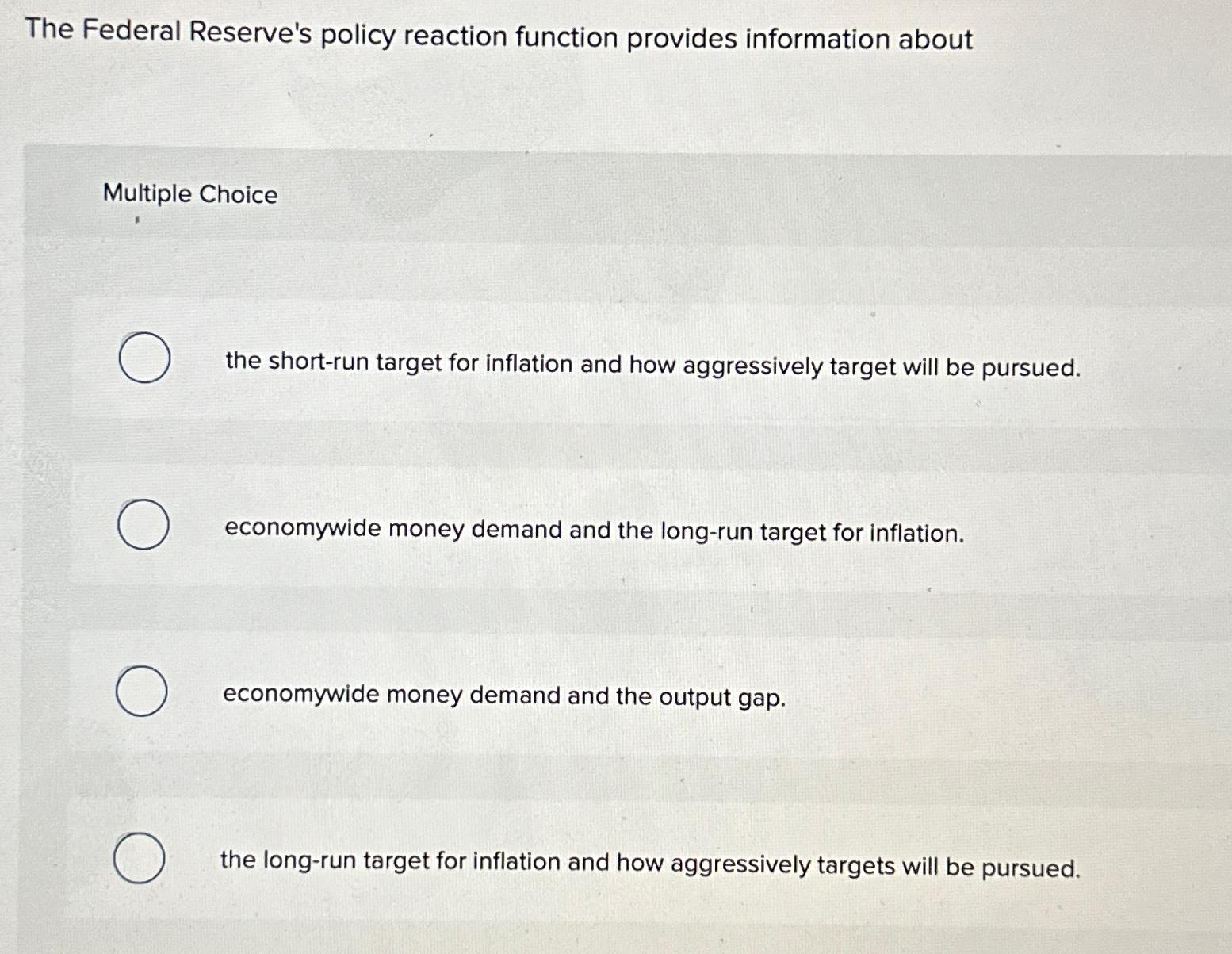 Solved The Federal Reserve's policy reaction function | Chegg.com