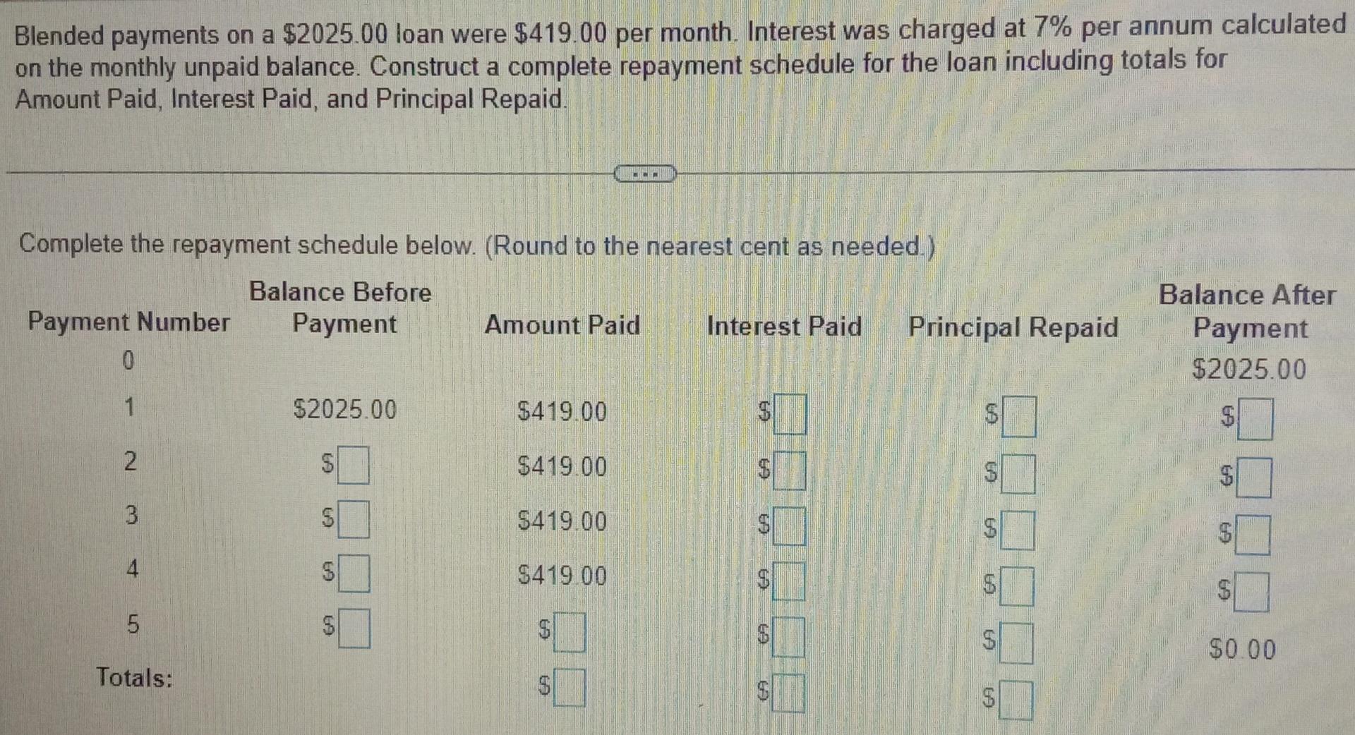 Solved Complete the repayment schedule below. (Round to the | Chegg.com