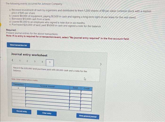 Solved The following events occurred for Johnson Company: a. | Chegg.com