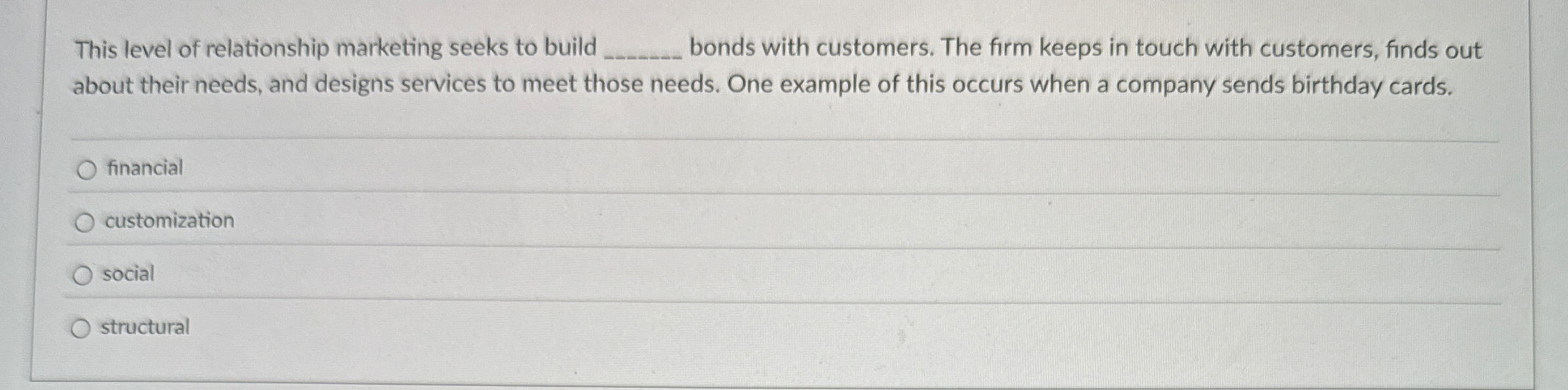High Quality SOLUTION This level of relationship marketing seeks to build | Chegg.com