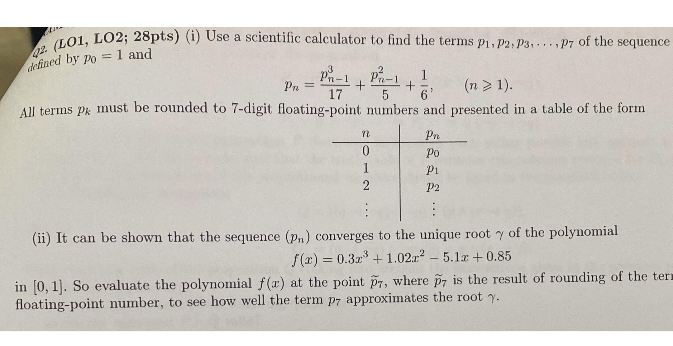 (LO1, ﻿LO2;28pts)(i) ﻿Use a scientific calculator to | Chegg.com