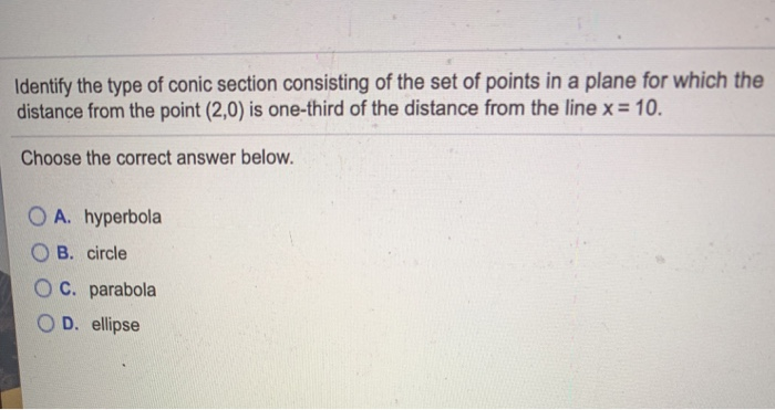 Solved Identify the type of conic section consisting of the | Chegg.com