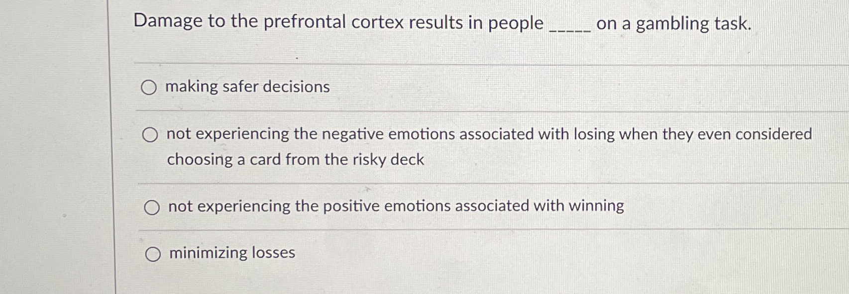 Solved Damage to the prefrontal cortex results in peopleon a | Chegg.com