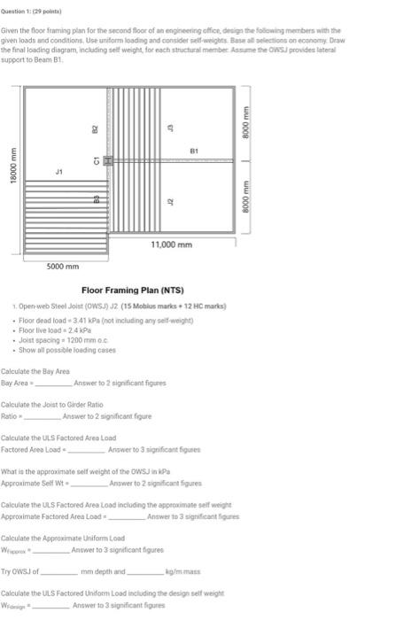 Solved Question 7:(2) pointz) Given the floor framing plan | Chegg.com