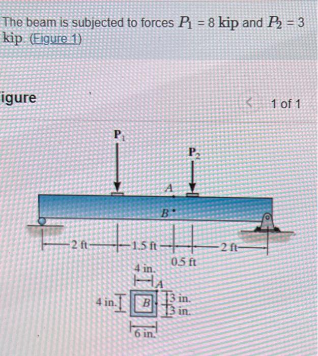 Solved The beam is subjected to forces P1=8kip and P2=3 kip | Chegg.com