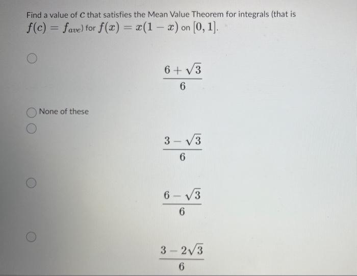 Solved Find a value of c that satisfies the Mean Value | Chegg.com