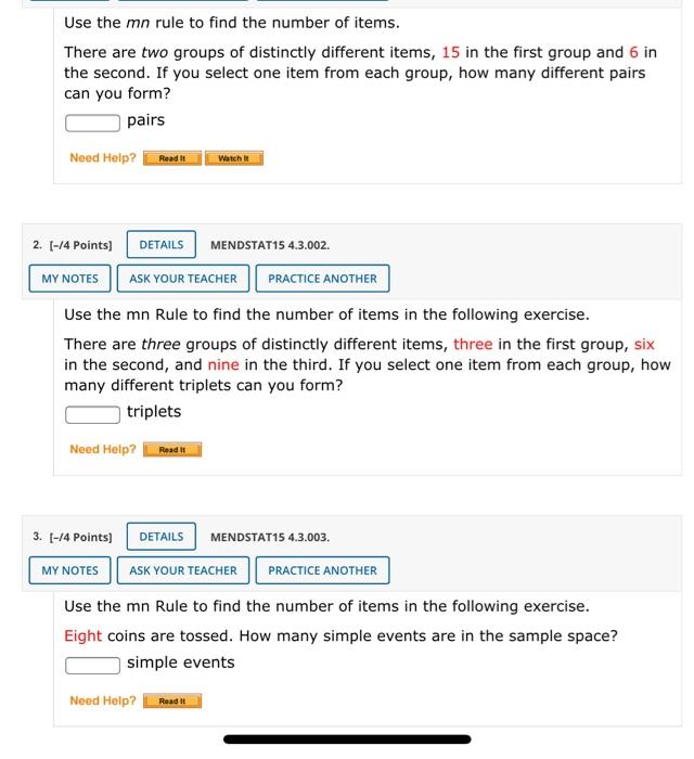 Solved Use the mn rule to find the number of items. There | Chegg.com