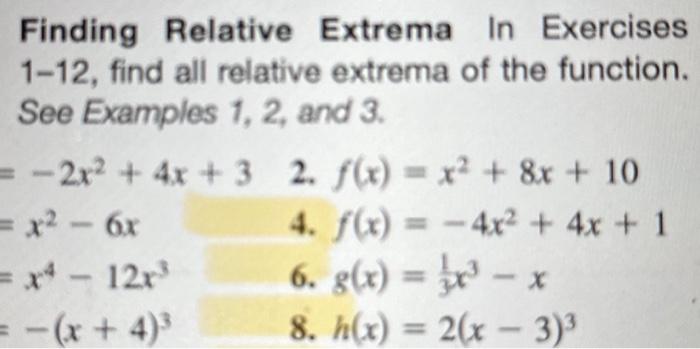Solved Finding Relative Extrema In Exercises 1−12, find all | Chegg.com