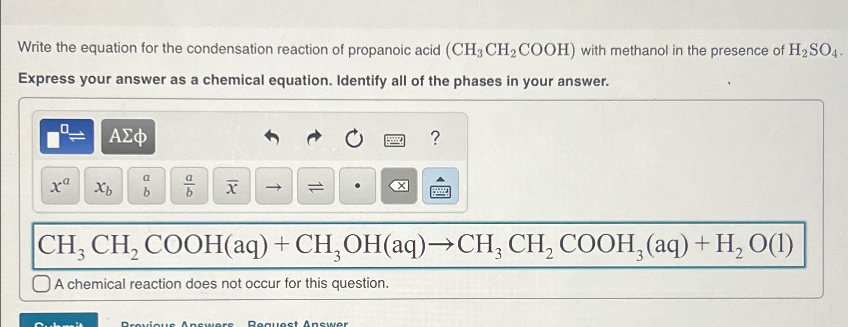 Solved Write the equation for the condensation reaction of | Chegg.com