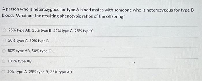 Solved A person who is heterozygous for type A blood mates | Chegg.com