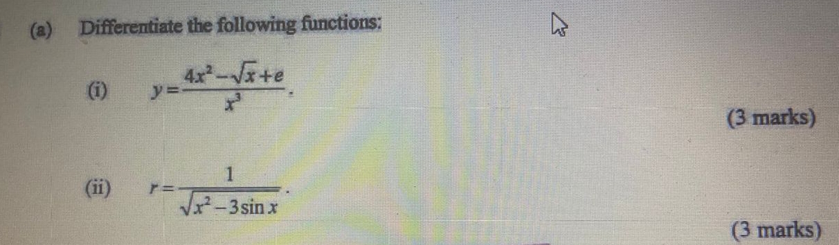 Solved (a) ﻿Differentiate the following | Chegg.com