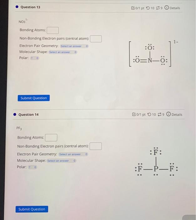 Solved NO1− Bonding Atoms: Non-Bonding Electron pairs | Chegg.com