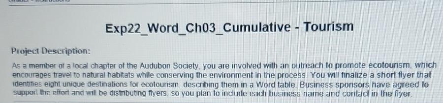 Solved Exp22 Word Ch03 Cumulative ï Tourismproject Chegg
