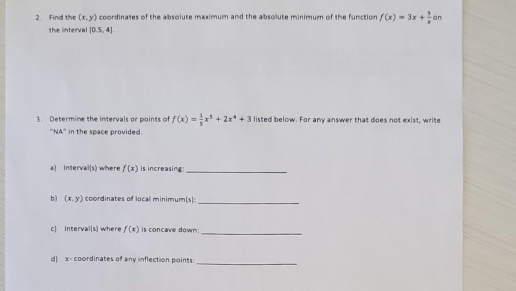 Solved 2. Find the (x,y) coordinates of the absolute maximum | Chegg.com