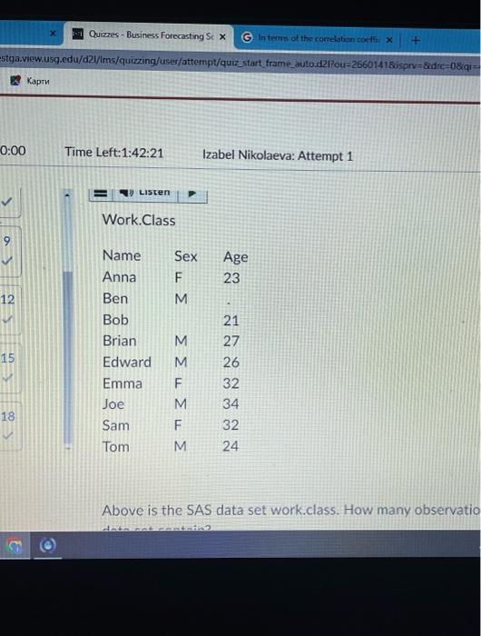 Solved Work.Class Above is the SAS data set work.class. How | Chegg.com
