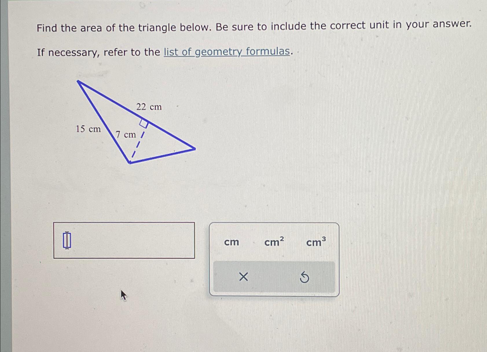Solved Find the area of the triangle below. Be sure to | Chegg.com