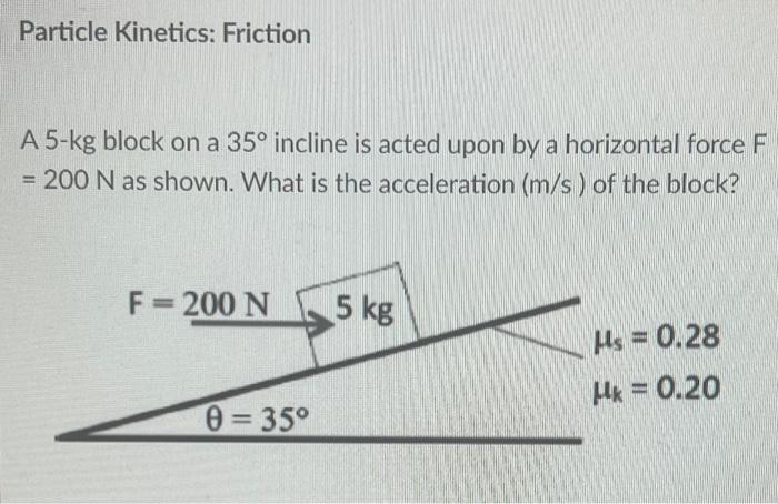 Solved Particle Kinetics: Friction A 5-kg block on a 35∘ | Chegg.com