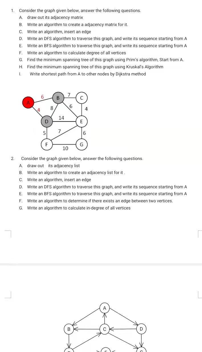 Solved 1. Consider the graph given below, answer the | Chegg.com