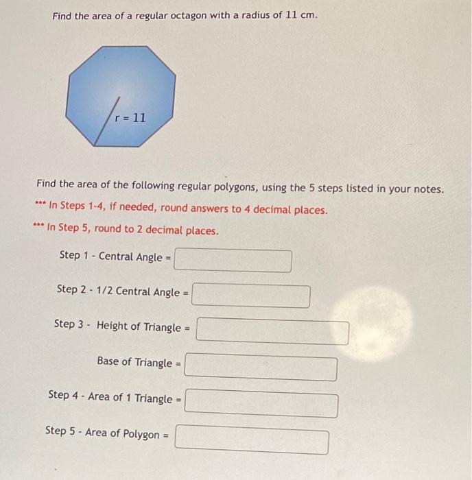 Solved Find the area of a regular octagon with a radius of | Chegg.com