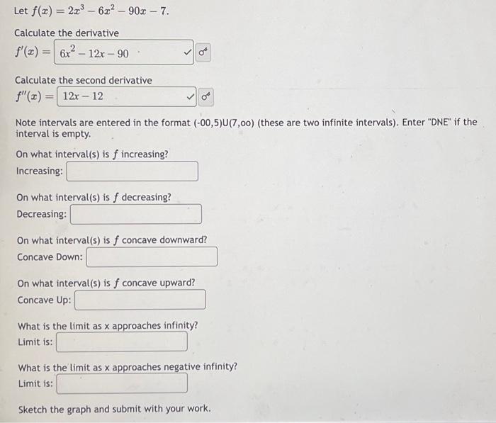 Solved Let f(x)=2x3−6x2−90x−7. Calculate the derivative | Chegg.com