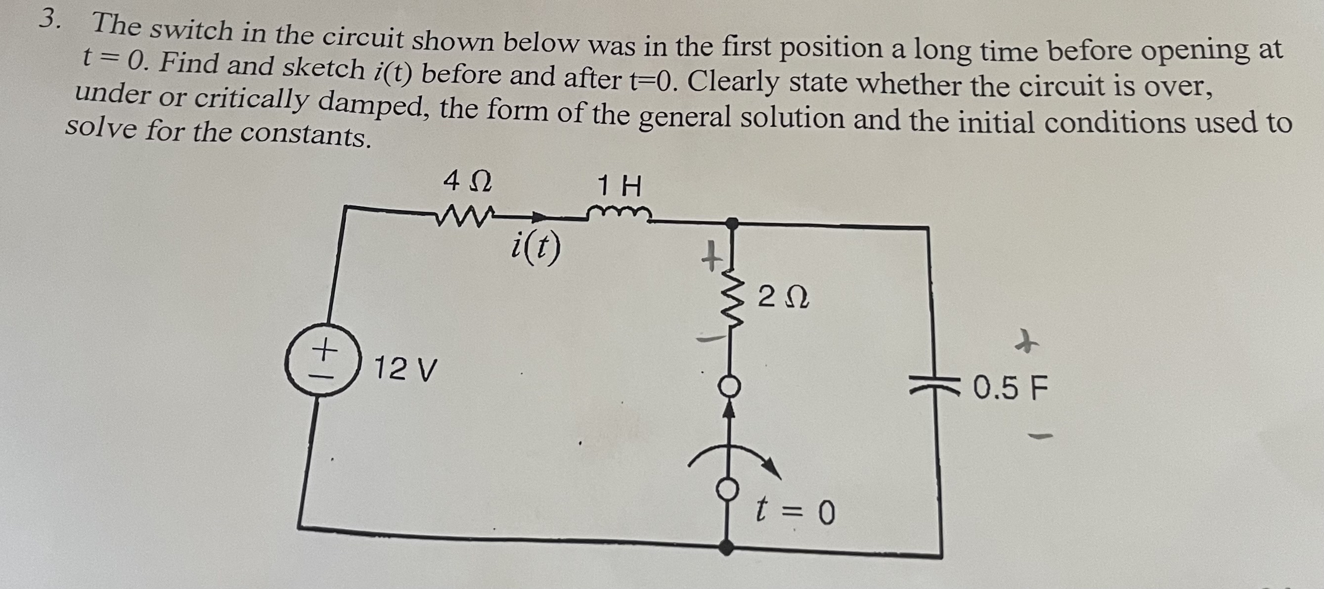 Solved The switch in the circuit shown below was in the | Chegg.com