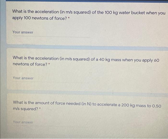 Solved What is the acceleration (in m/s squared) of the 100 | Chegg.com