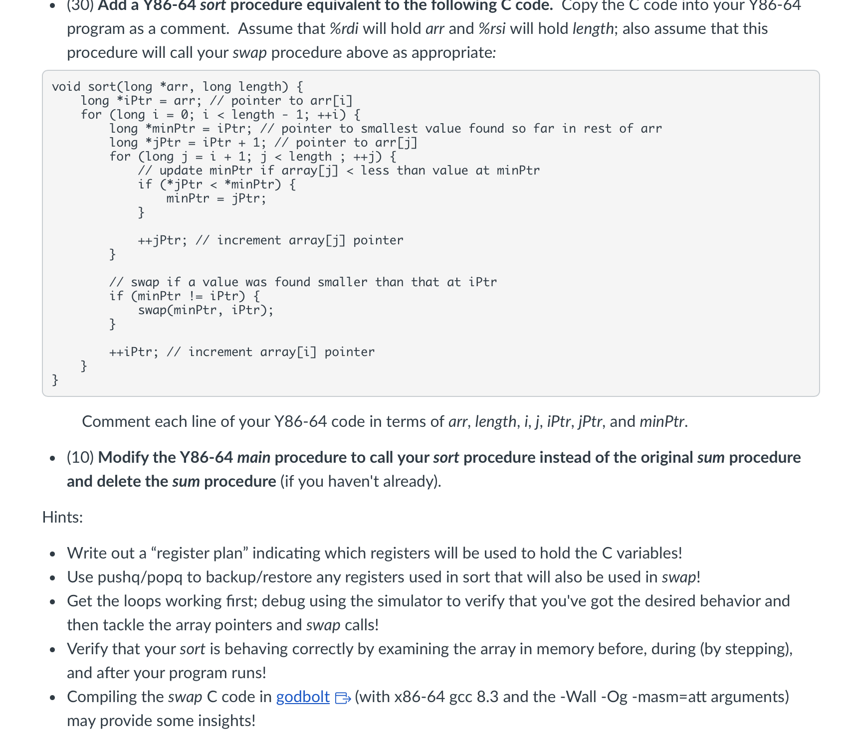 Solved (30) ﻿Add a Y86-64 ﻿sort procedure equivalent to the | Chegg.com