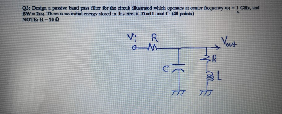 Solved Q3: Design a passive band pass filter for the circuit | Chegg.com