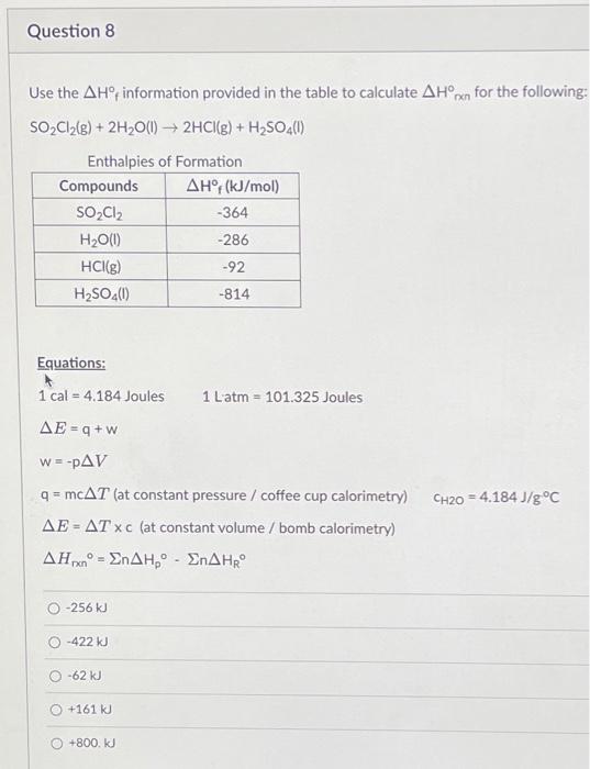 Solved Use the ΔH∘, information provided in the table to | Chegg.com