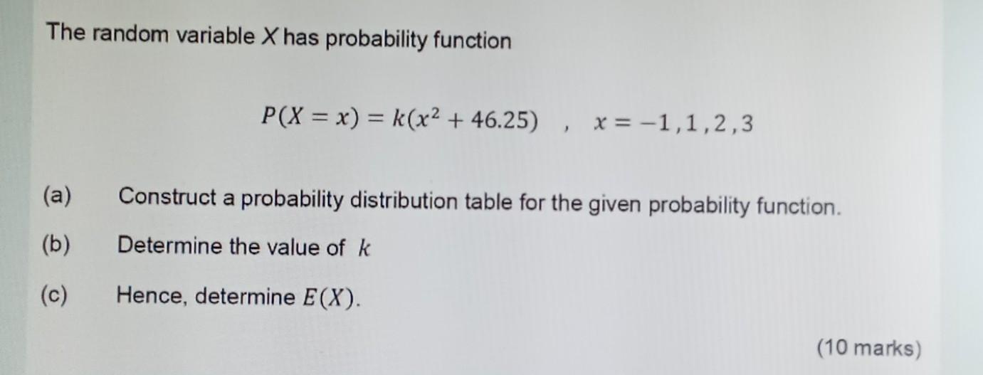 Solved The random variable X has probability function P(X = | Chegg.com