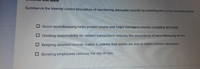Solved Summarize the internal control procedure of | Chegg.com