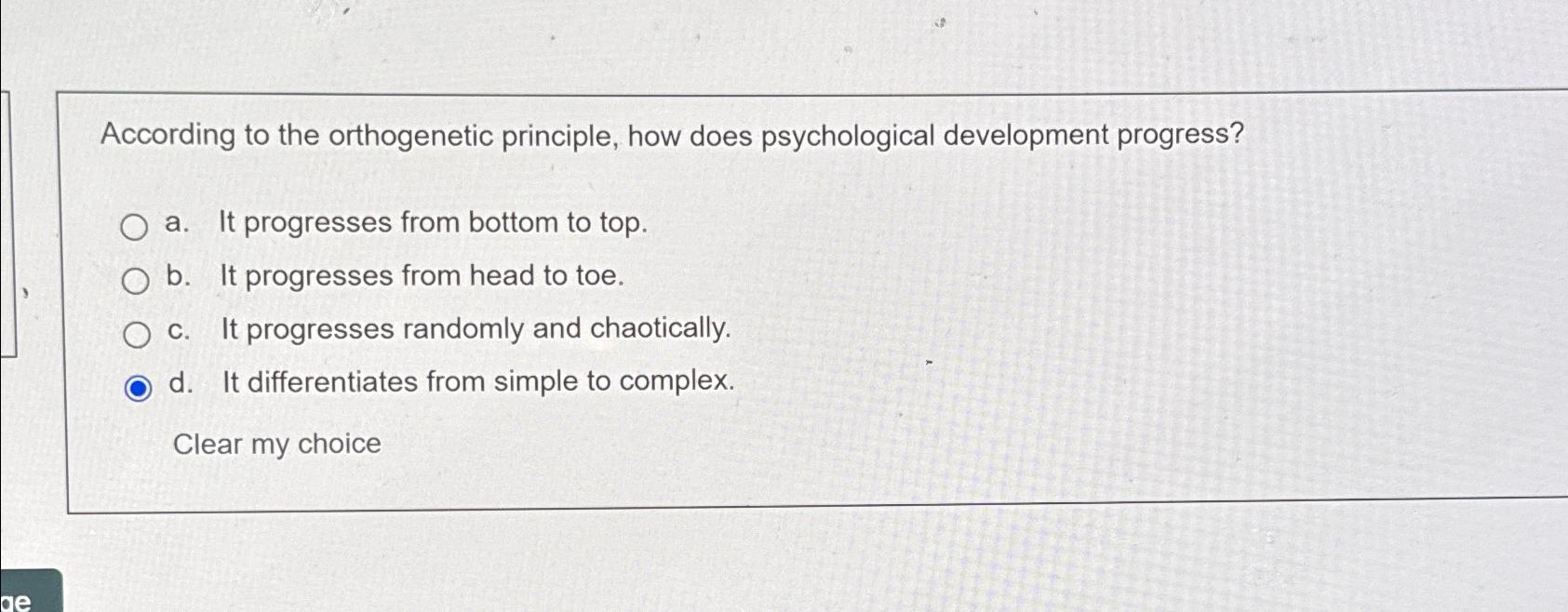 Solved According to the orthogenetic principle, how does | Chegg.com