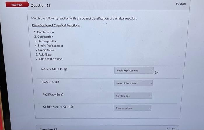 Solved Match the following reaction with the correct | Chegg.com