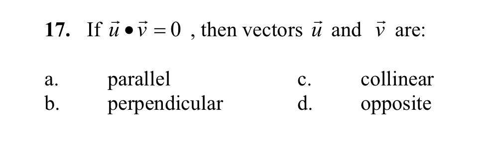 Solved If vec(u)*vec(v)=0, ﻿then vectors vec(u) ﻿and vec(v) | Chegg.com