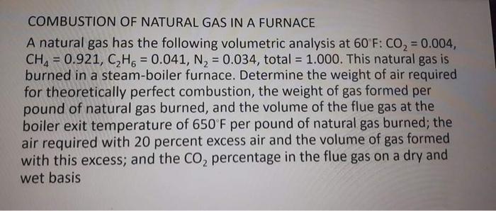 Solved COMBUSTION OF NATURAL GAS IN A FURNACE A natural gas | Chegg.com