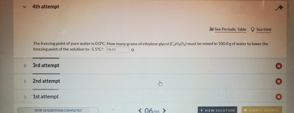Solved 4th attempt See Periodic Table See Hint The freezing | Chegg.com