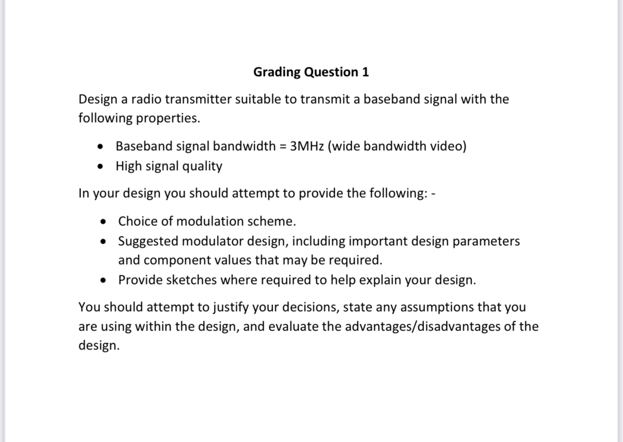 Solved Grading Question 1Design a radio transmitter suitable | Chegg.com