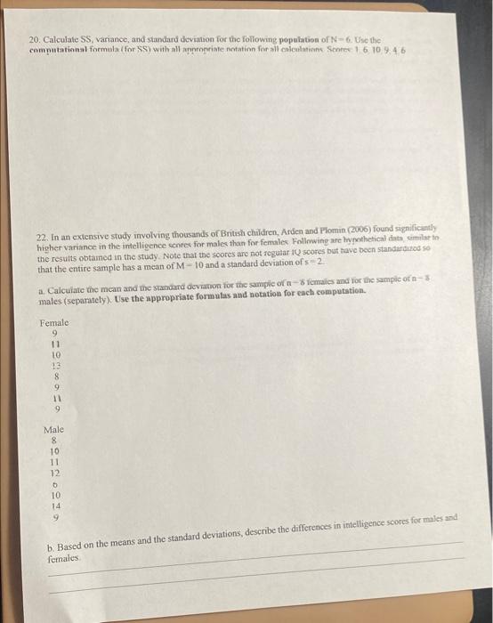 Solved 20. Calculate SS, variance, and standard deviation | Chegg.com