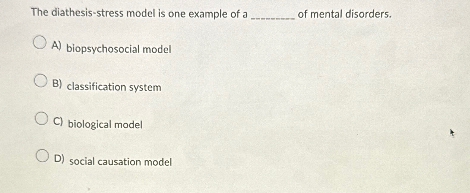 Solved The diathesis-stress model is one example of a of | Chegg.com