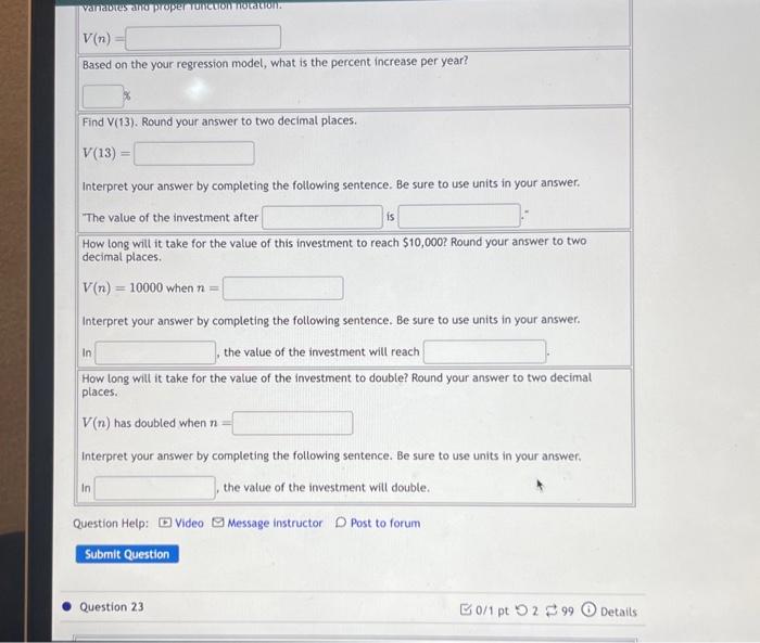 Solved Exponential Regression The table below shows the | Chegg.com