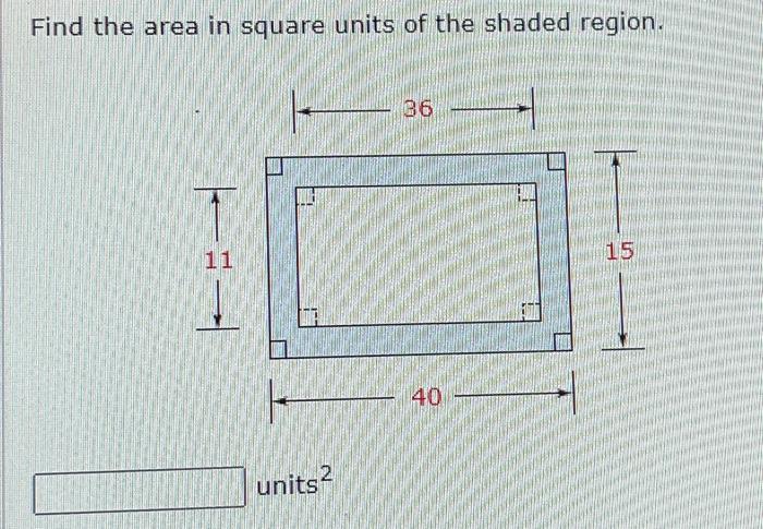 Solved Find the area in square units of the shaded region. | Chegg.com