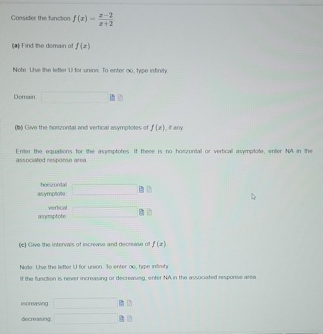 Solved Consider the function f(x)=x+2x−2 (a) Find the domain | Chegg.com