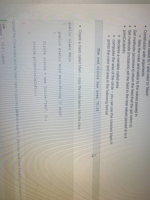 Solved 10.4 Lab3A Circle -color:String radius double +Circle | Chegg.com