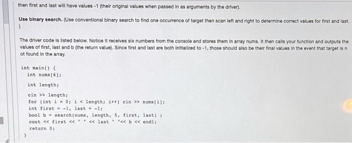 Solved bool search(int nums[], int length, int target, int i | Chegg.com