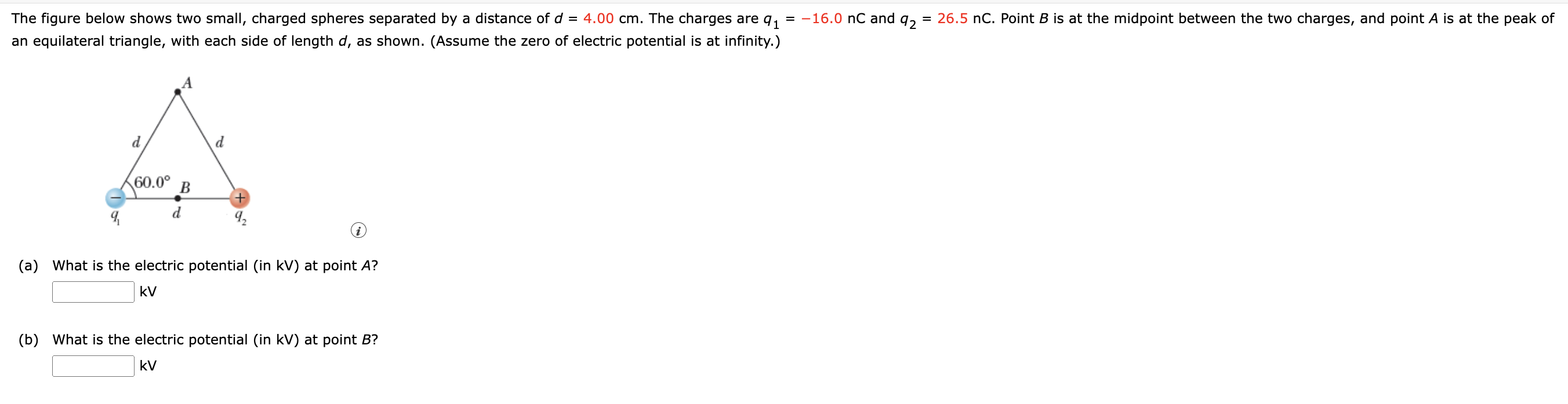 Solved an equilateral triangle, with each side of length d, | Chegg.com