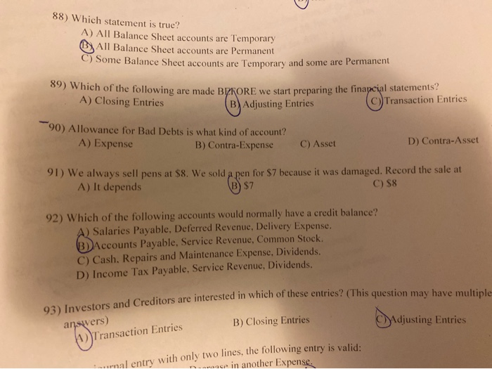 Solved 88 Which Statement Is True A All Balance Sheet Chegg