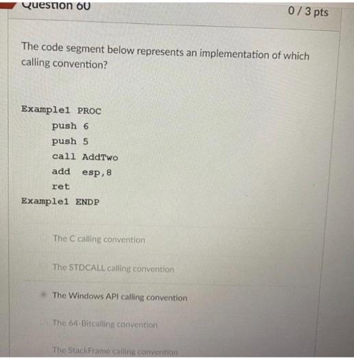 Solved Question 60 073 pts The code segment below represents | Chegg.com